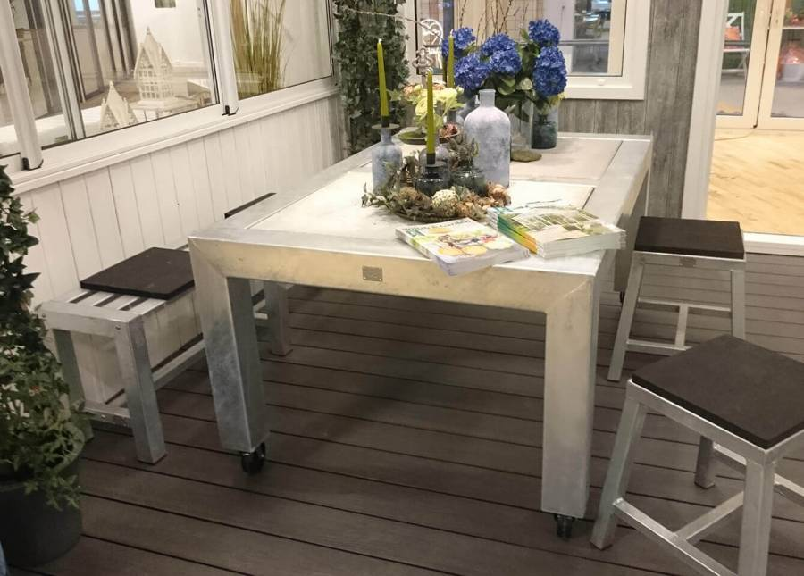 Galvaniseret Havebord / Spisebord Med Betonfliser & Hjul